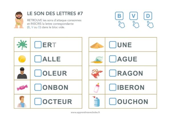 Son consonnes B, V, D : découvrir le son des lettres de l'alphabet en vidéo