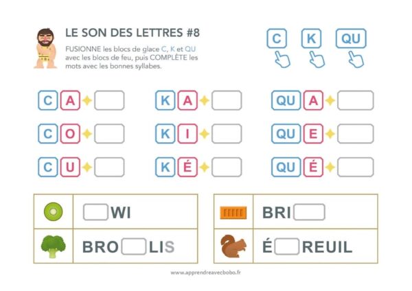 Son consonnes C K QU : découvrir le son [k] des lettres C, K et QU en vidéo