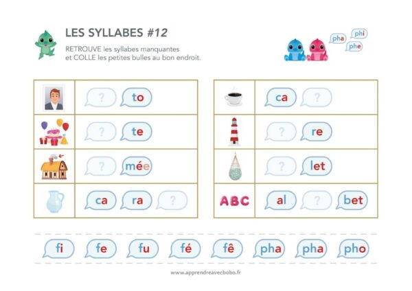 Syllabes graphème complexe PH : vidéo + fiche d'activités à imprimer