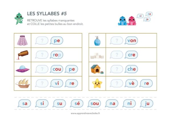 Syllabes maternelle consonnes S, N, J : vidéos + fiche d'activités à ...