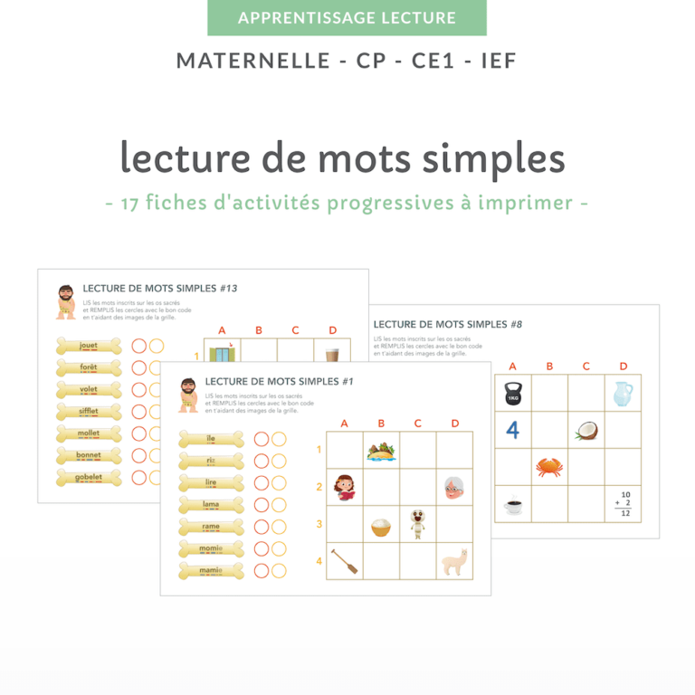Fiches lecture mots simples : activités à imprimer GS - CP - IEF Fiches lecture mots simples : activités à imprimer GS - CP - IEF