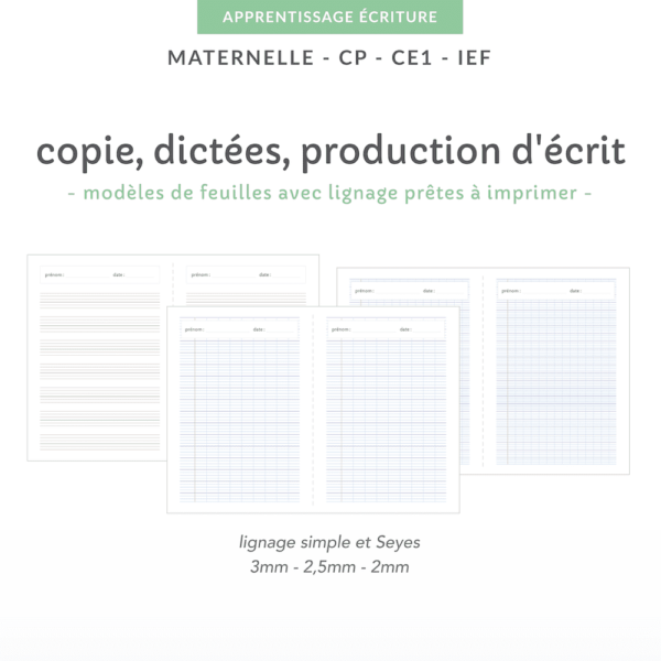 Feuilles avec lignage simple ou Seyes à imprimer CP - CE1 - IEF
