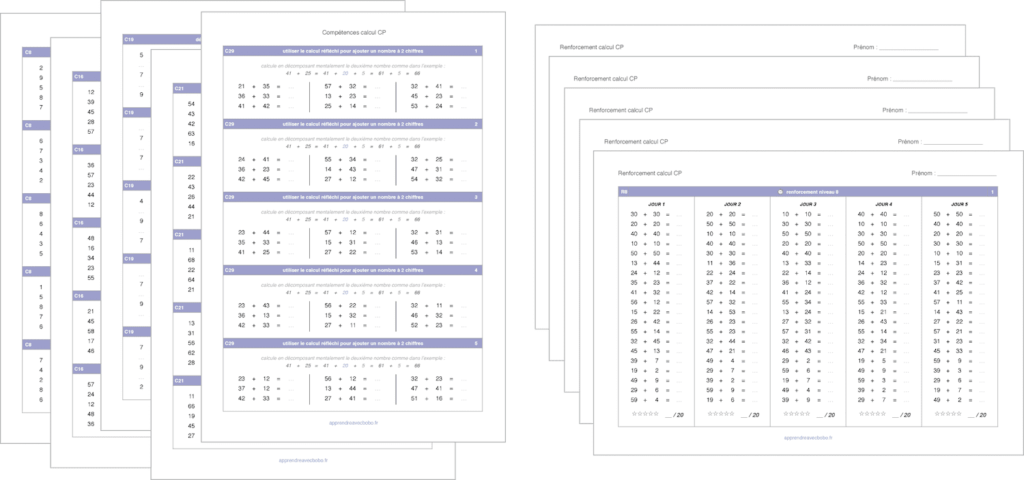 Fiches de calcul CP à imprimer pour devenir un as en calcul mental