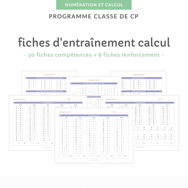 Fiches de calcul CP à imprimer pour devenir un as en calcul mental