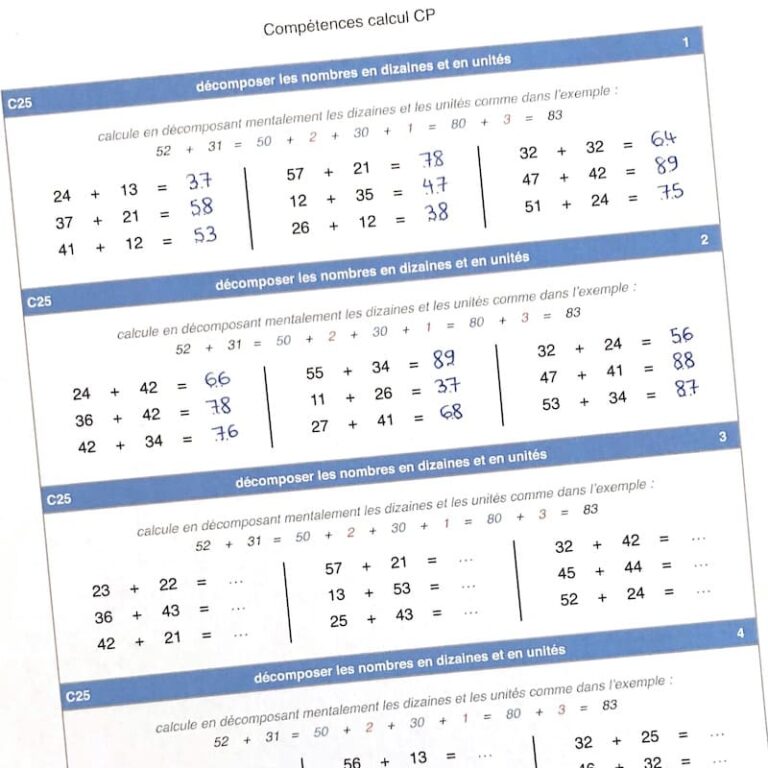 Fiches de calcul CP à imprimer pour devenir un as en calcul mental